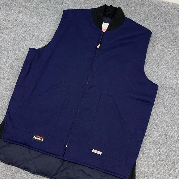 Jackets & Coats | Vintage Bulwark Fr Vest Mens Xl Navy Full Zip Twill ...